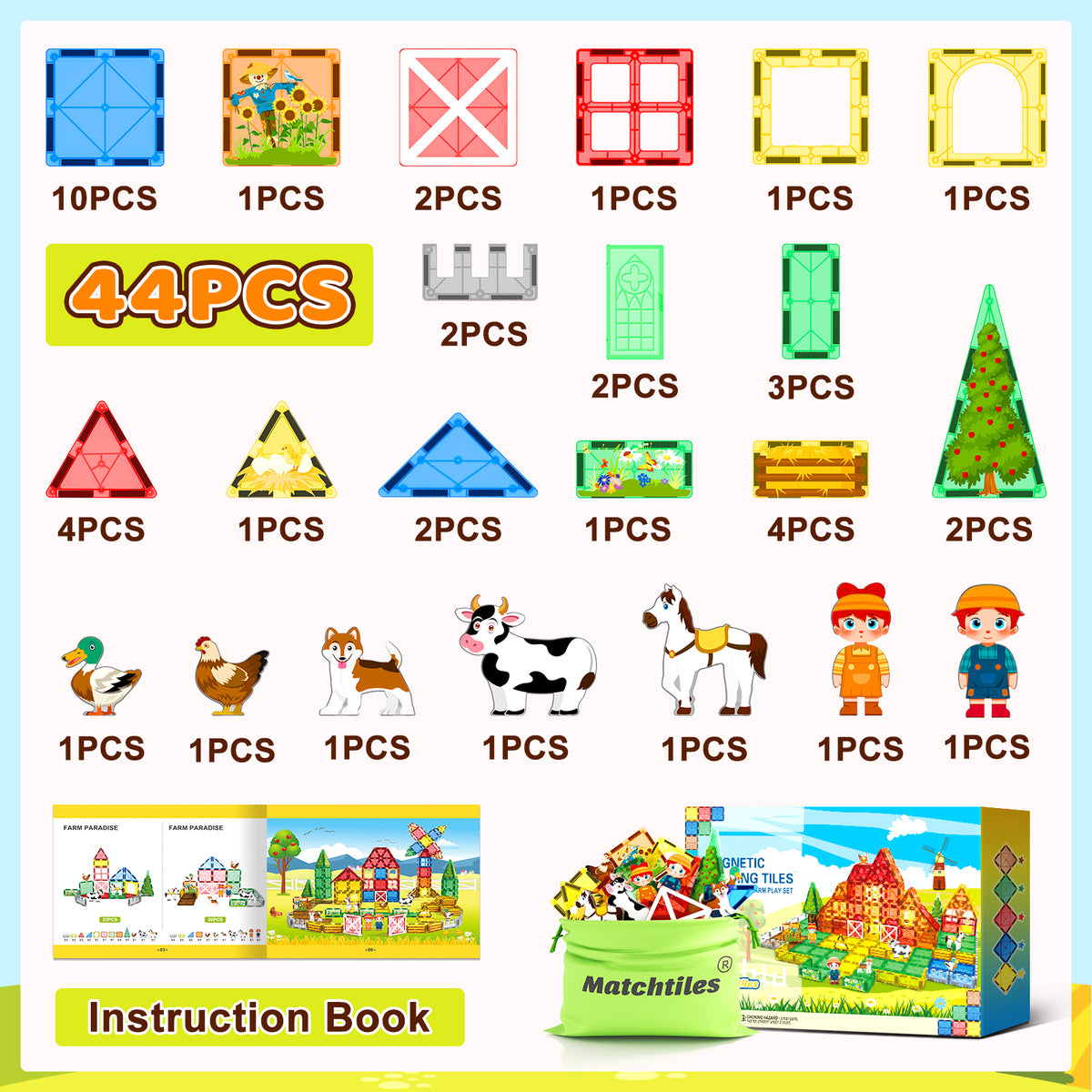 Magnetic Tiles Toys with Farm Animals for 3+ Year Old Toddler, Magneti ...