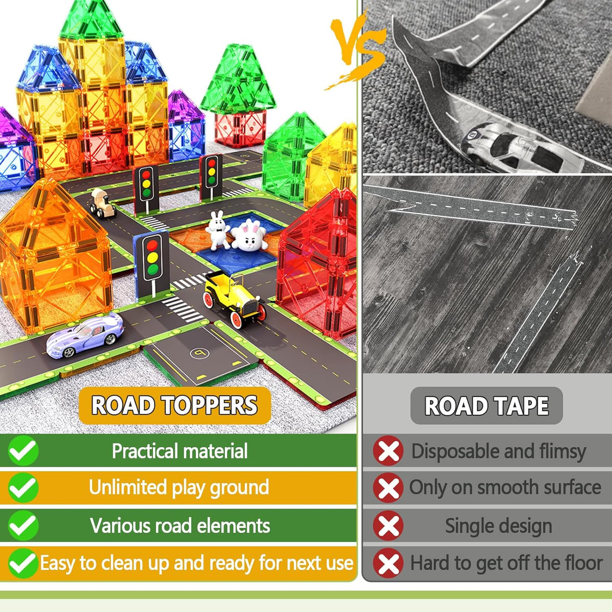 Magworld® 56PCS Magnetic Tiles Road Toppers Set Building Toys for 3 Ye ...