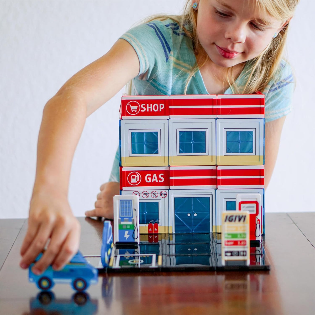 Magworld® Magnetic Tiles Gas Station Set, STEM Magnet Building Blocks ...