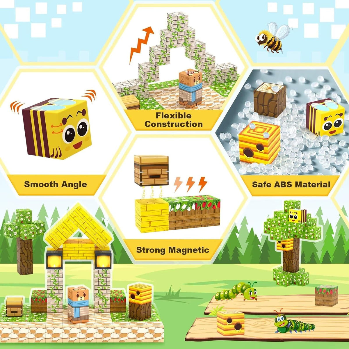 Magnetic Blocks Bee Cottage Building Set Mine Magnet World® Kids Toys – Soyeeglobal