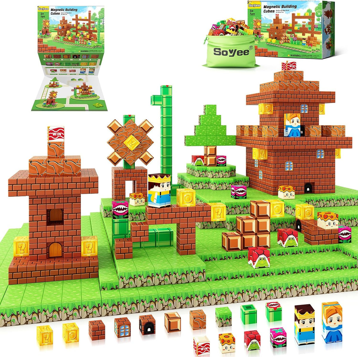 Magnetic Blocks Mine Magnet World Buildable Game Elements 108 Pieces ...