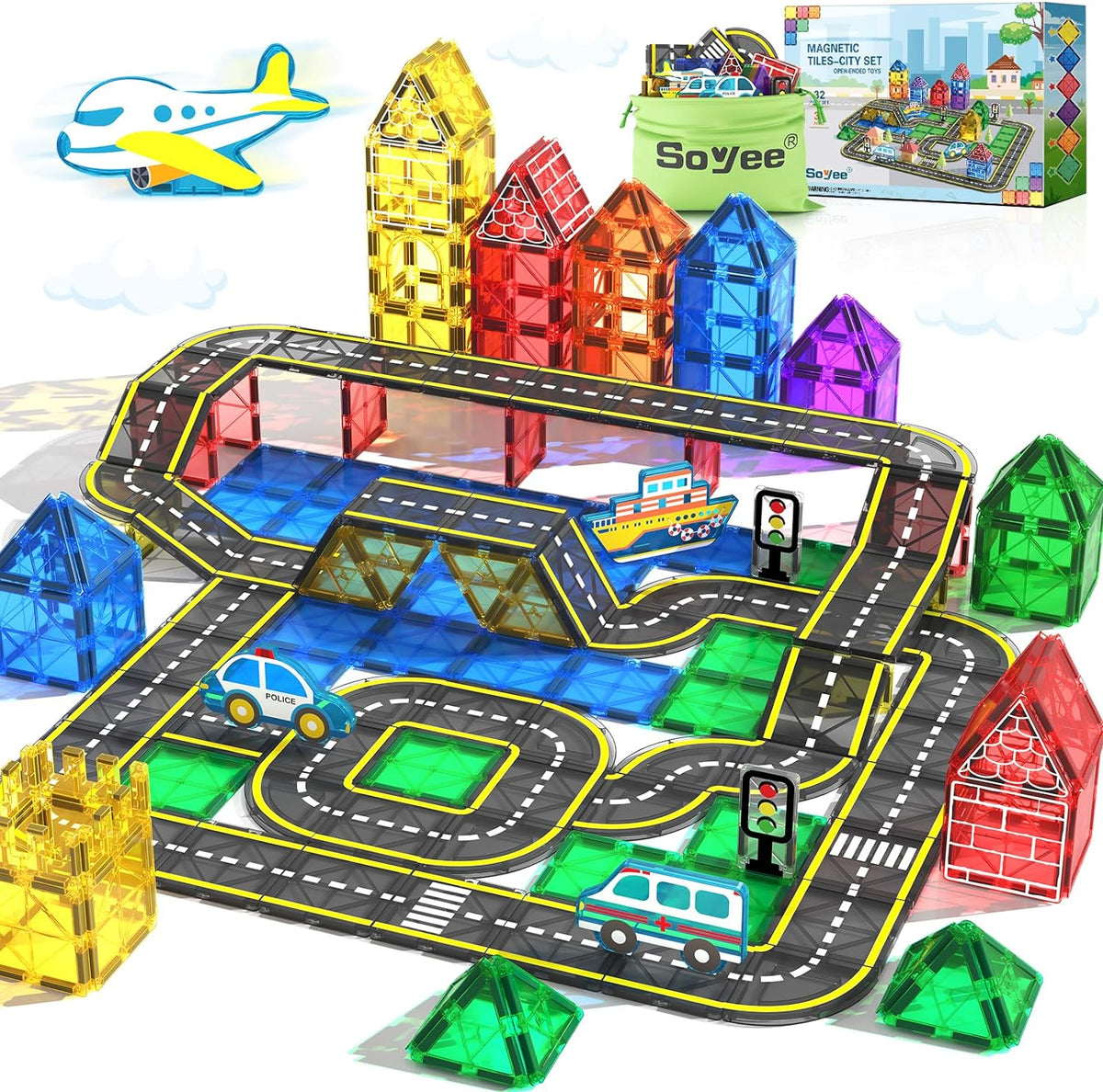 Magnetic Tiles Road City Set Boys Toys Ages 3 32 Pieces – Soyeeglobal