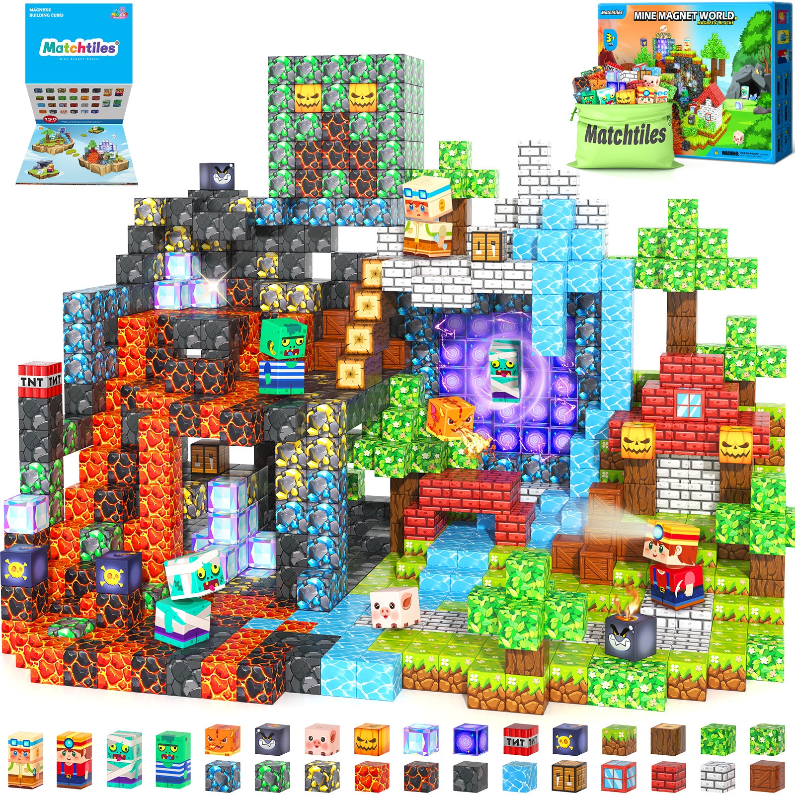 Magnetic Blocks Toys, Build Mine Magnet World Set, Magnetic Tiles Buil ...