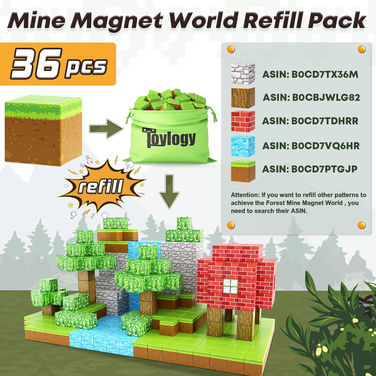 Magnetic Blocks-Build Mine Magnet World® Grass Set, Magnetic Toys for ...