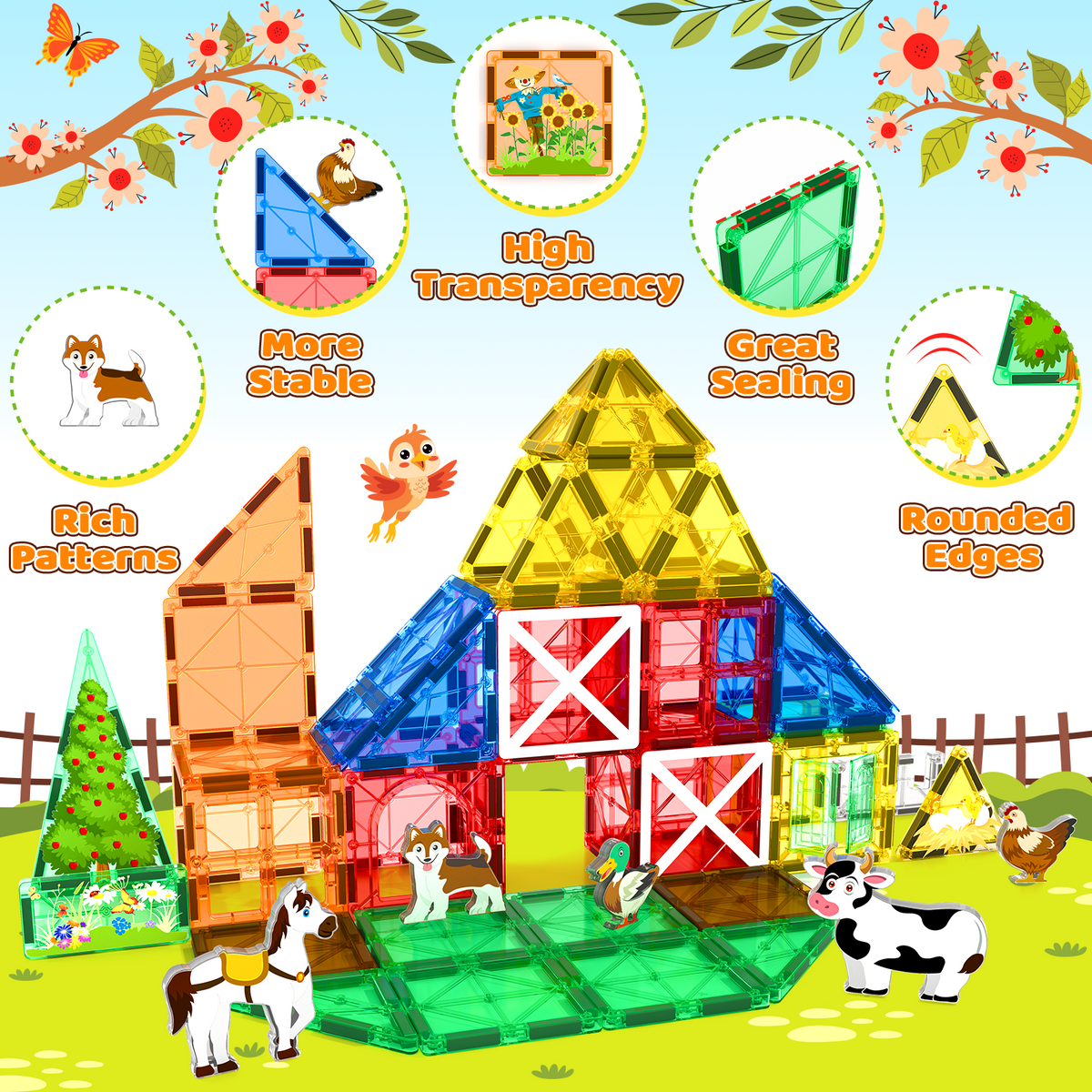 Magworld® Magnetic Tiles Farm Animals Toys for Toddlers, Magnetic Buil ...