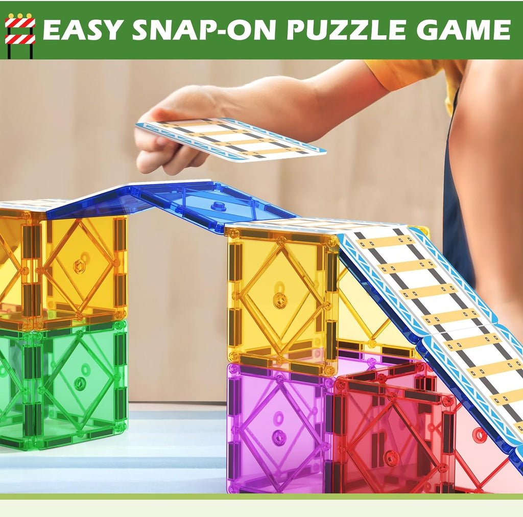 Magworld® 56PCS Magnetic Tiles Railroad Toppers Kids Toys Add-on Train ...