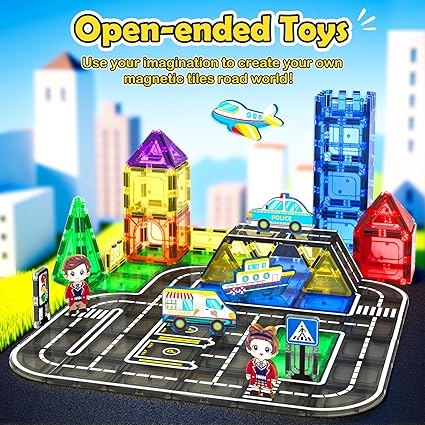 Magnetic Tiles City Road Set with Magnet Car Toys, Magnetic Blocks Bui ...