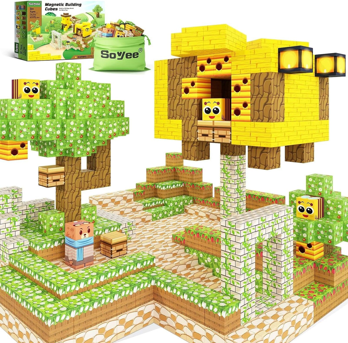 Magnetic Blocks Bee Cottage Building Set Mine Magnet World® Kids Toys ...