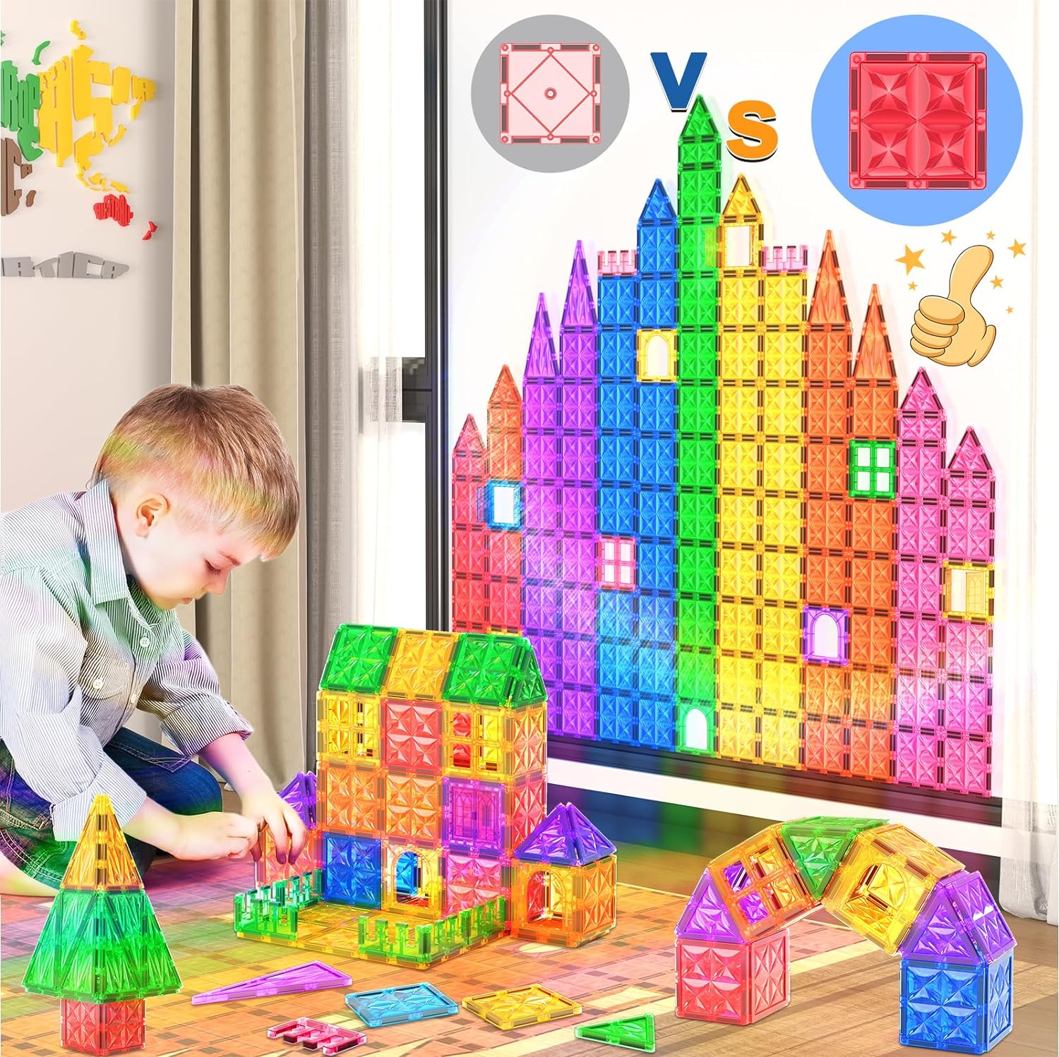 Magnetic Tiles Kids Toys STEM Magnet Toys for Toddler Magnetic Blocks ...