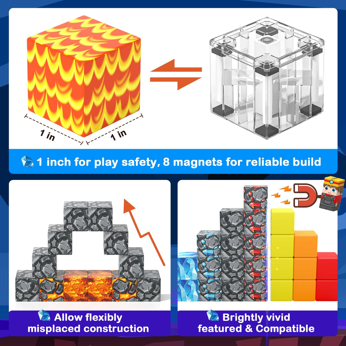 Magnetic Blocks 100PCS 1 inch Magnetic Building Cubes Kids Magnet Toys ...