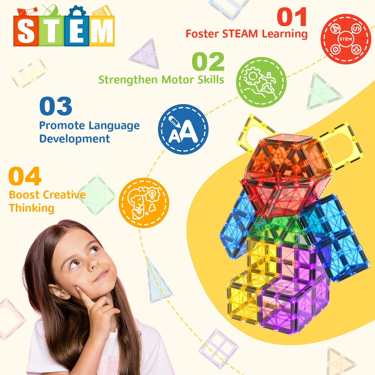 60 PCS Magnetic Building Tiles Kids Toys STEM Magnetic Blocks Sensory ...