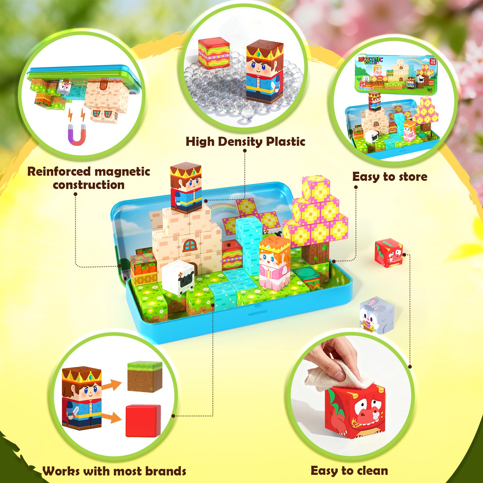 Soyee Mini Magnetic Blocks with Case - Portable Building Cubes Travel ...