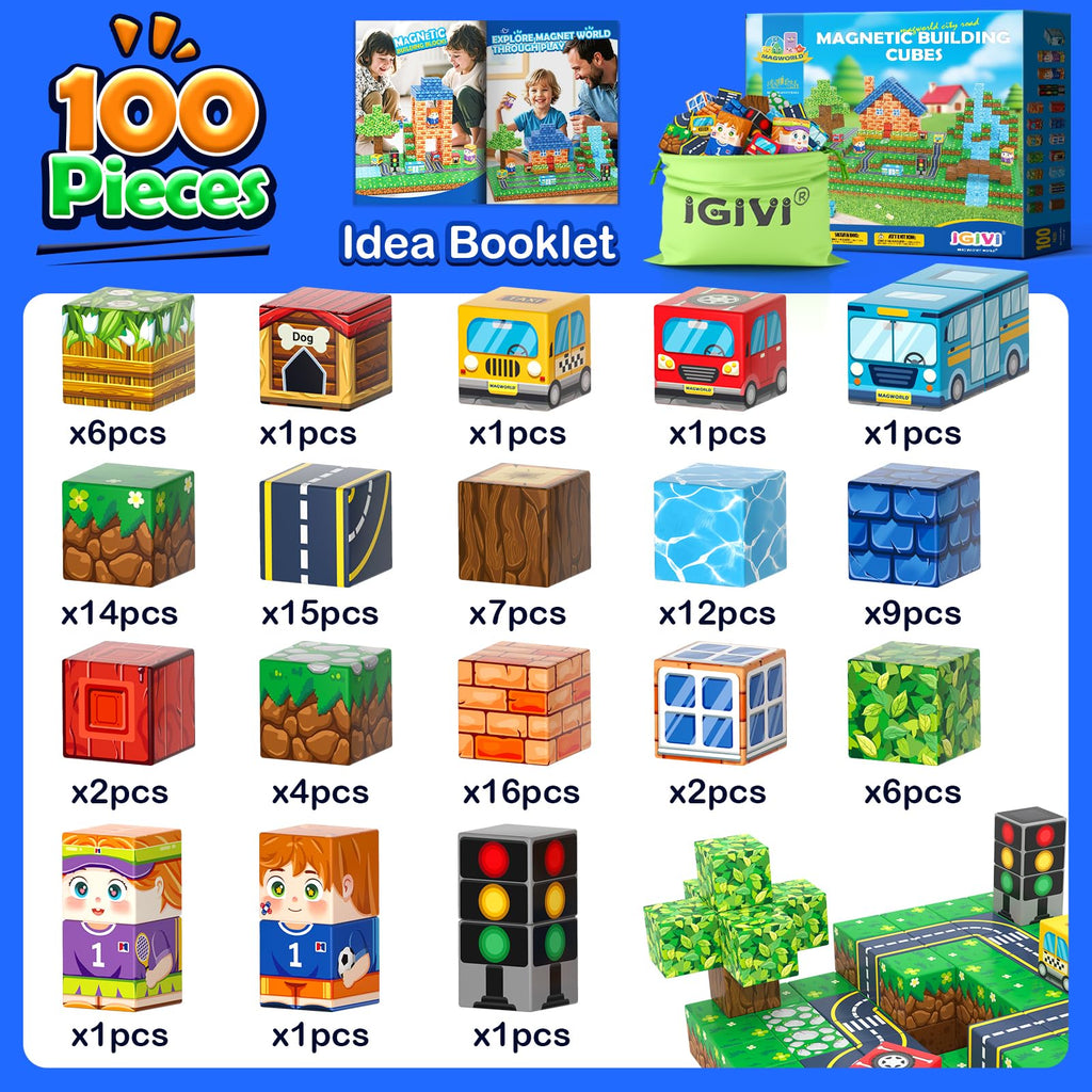 100PCS Magnetic Blocks - Build Mine Magnet World Road Set, Magnet Buil ...