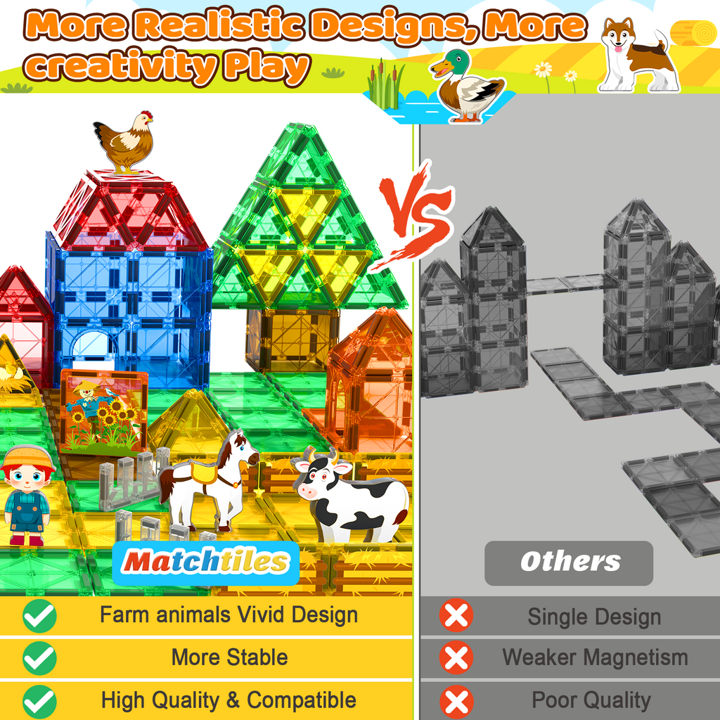 Magworld® Magnetic Tiles Farm Animals Toys for Toddlers, Magnetic Buil ...