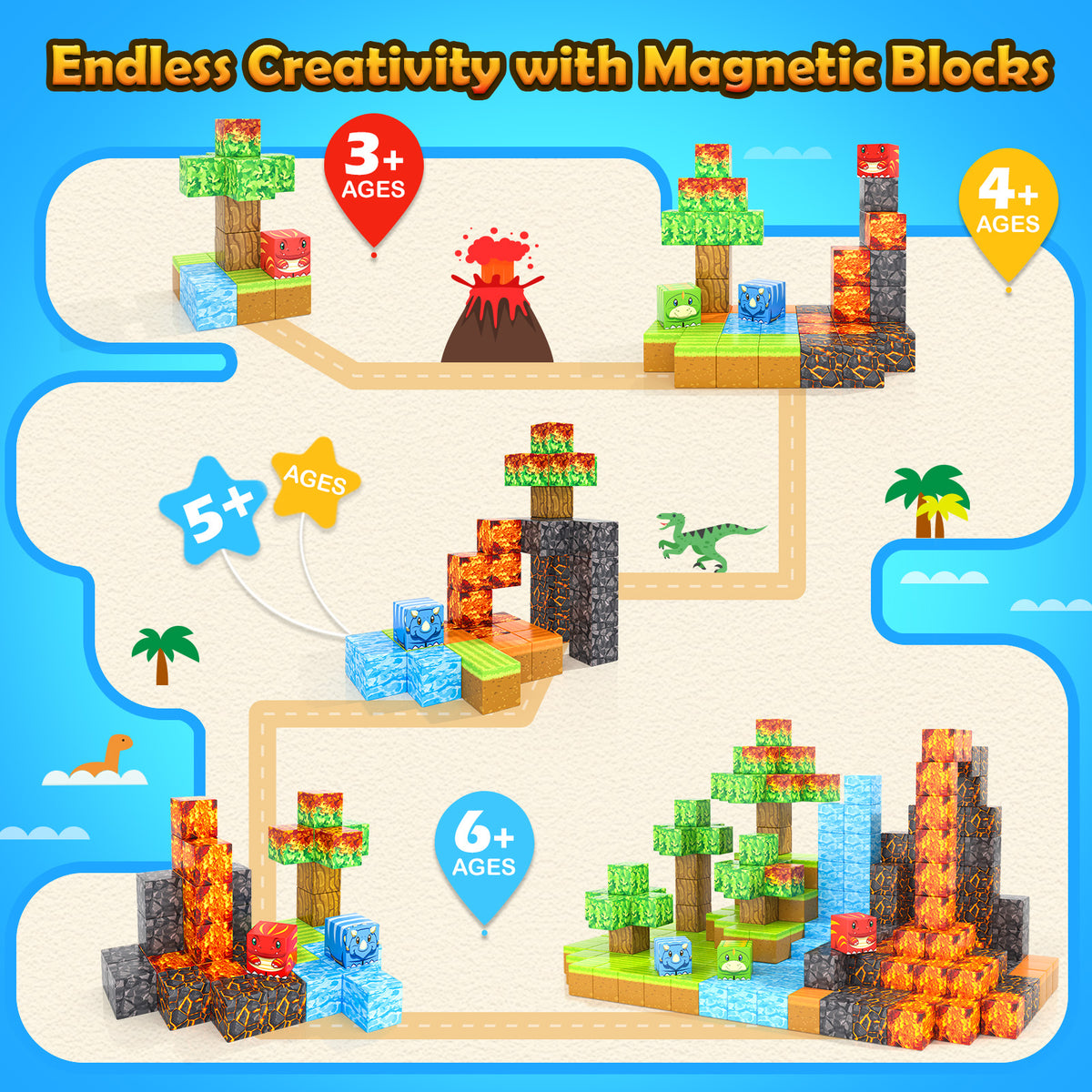 Dinosaur Toys Magnetic Blocks-Build Mine Magnet World Dino Edition, Ma ...